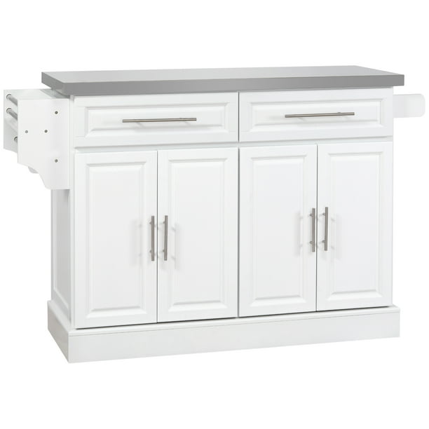 HOMCOM Kitchen Island with Stainless Steel Top, 2 Drawers and 2 ...
