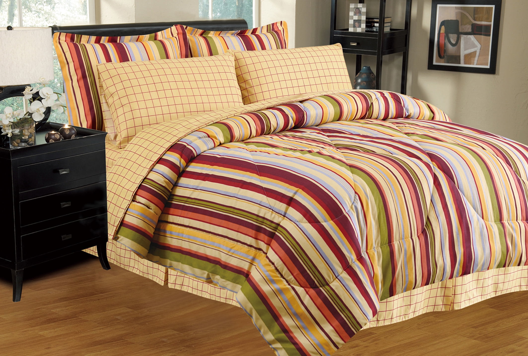 Ultra Soft 8 PC Reversible Bed in a Bag Comforter Set (King, Audrey ...