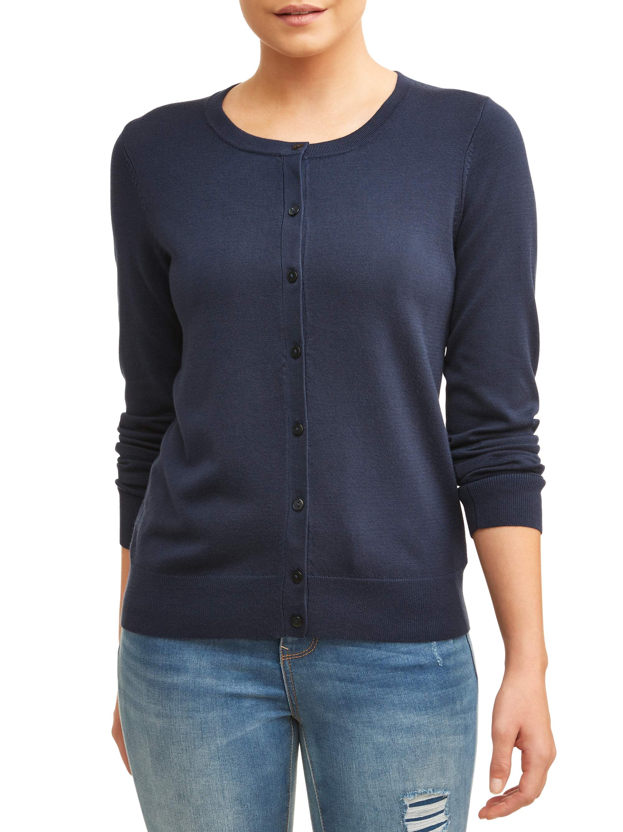 Time and Tru Women's Everyday Crew Neck Cardigan - Walmart.com