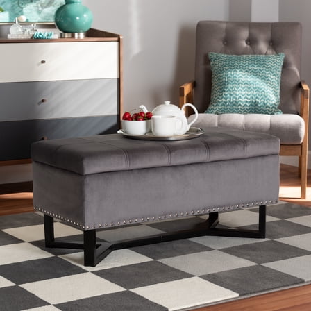 Free Shipping! Baxton Studio Ellery Grey Velvet Storage Ottoman with ...