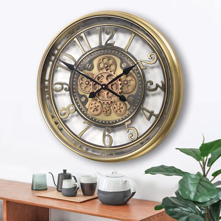 XBRW Moving Gears Wall Clock,Vintage Industrial Style Clock, Large ...