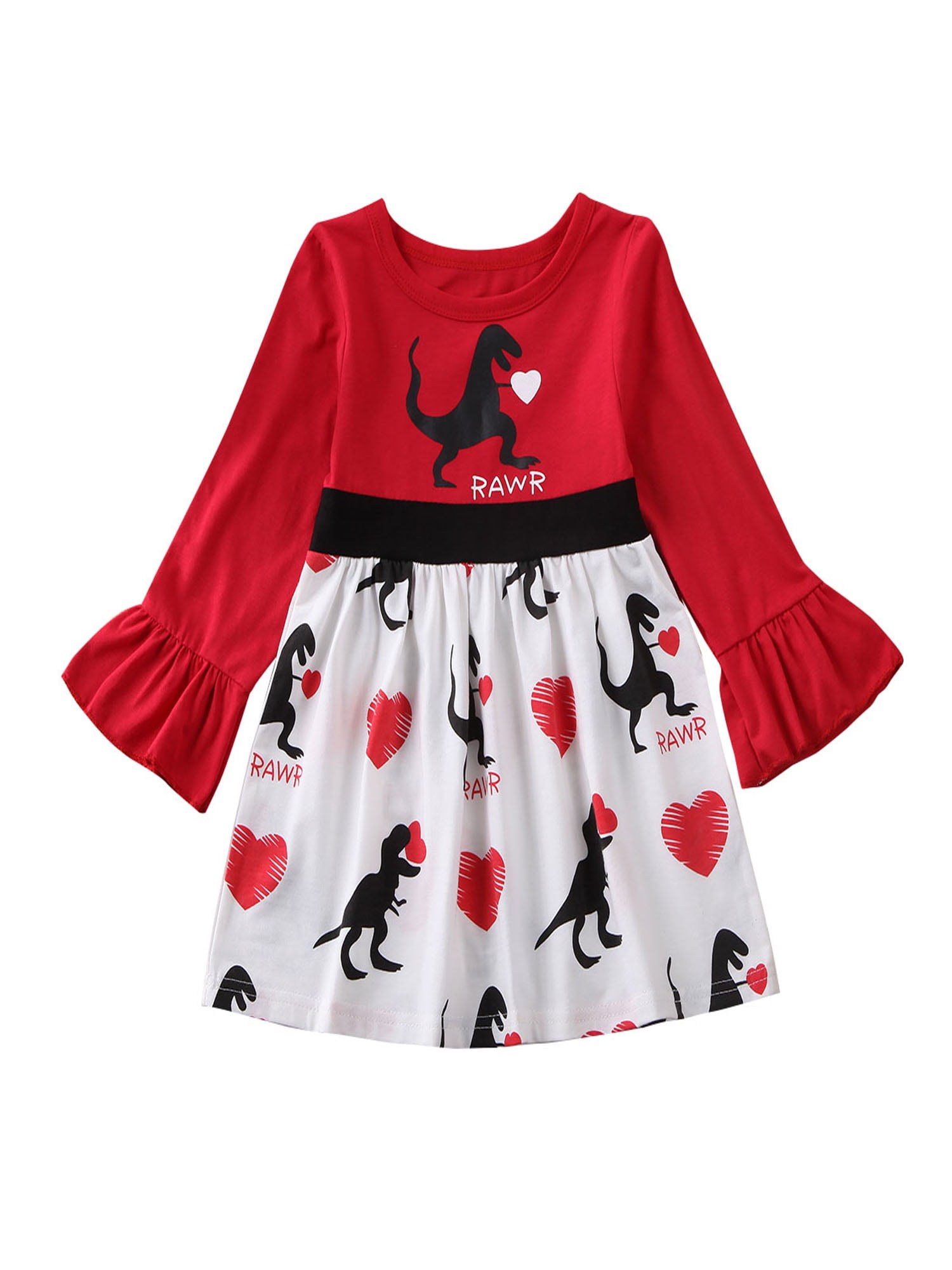 Valentine's Day Kids Baby Girl Dinosaur Love Print Tutu Dress Party ...