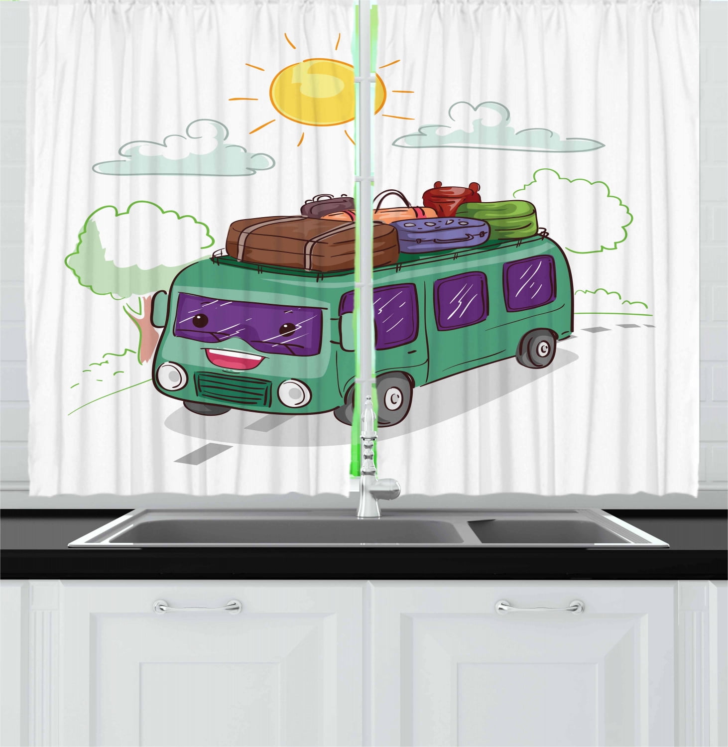 Camper Curtains 2 Panels Set, Bus Loaded with Luggage Cruising in the ...