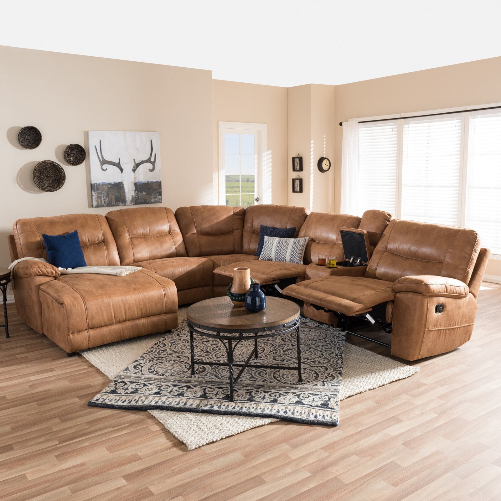 Light brown leather sectional store