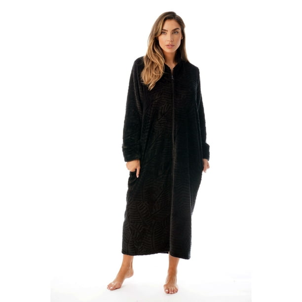Just Love Plush Zipper Lounger Robe (Black, X-Large) - Walmart.com