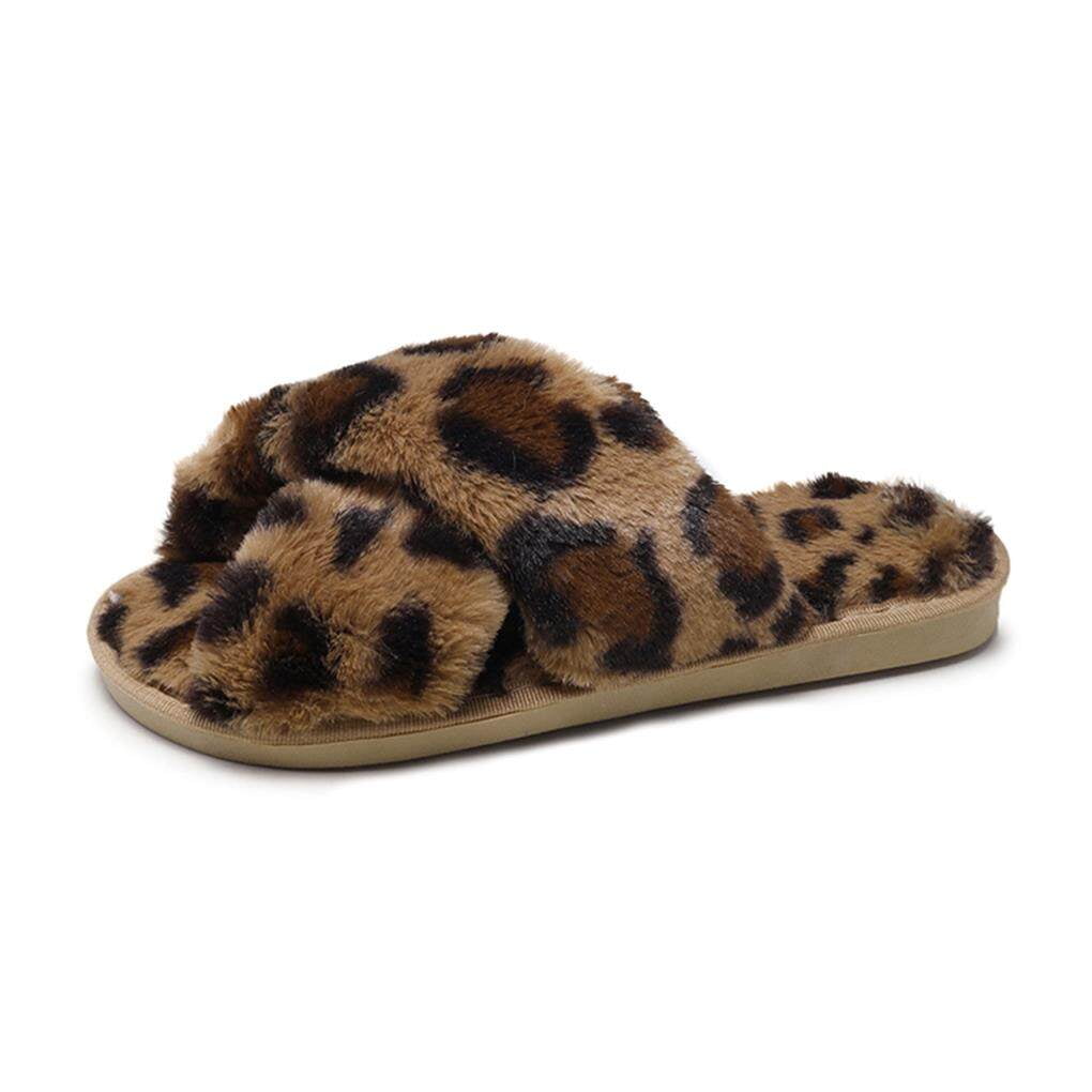 Click here for Ruzhgo Womens Cross Band Soft Leopard Plush Slippe... prices