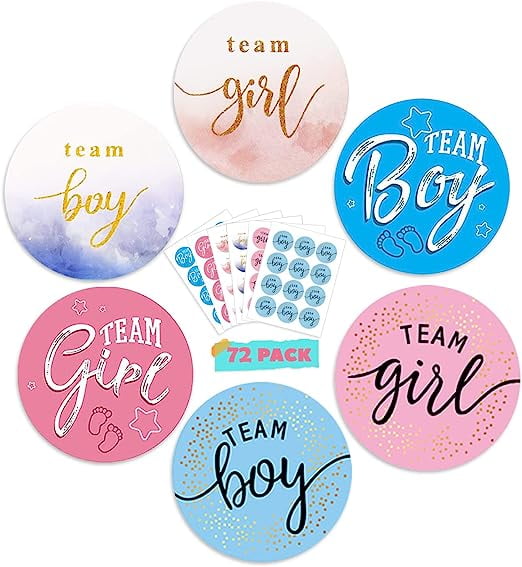 72Pcs Gender Reveal Stickers, Team Boy Or Girl Stickers For Party,Pink ...