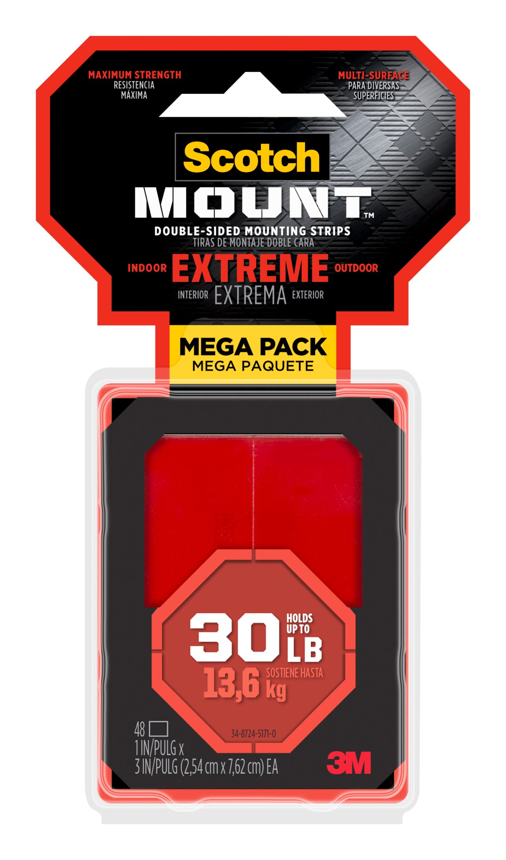 Scotch Mount Extreme Double Sided Mounting Strips, Black, 1 x 3 in, 48 ...