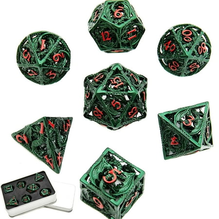 DND Game Dragon Pattern Hollow Metal Dice 7Pcs Set and with Metal Box ...