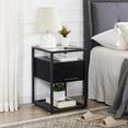VECELO Set of 2 Tempered Glass Top Nightstand with Flip Drawer and ...