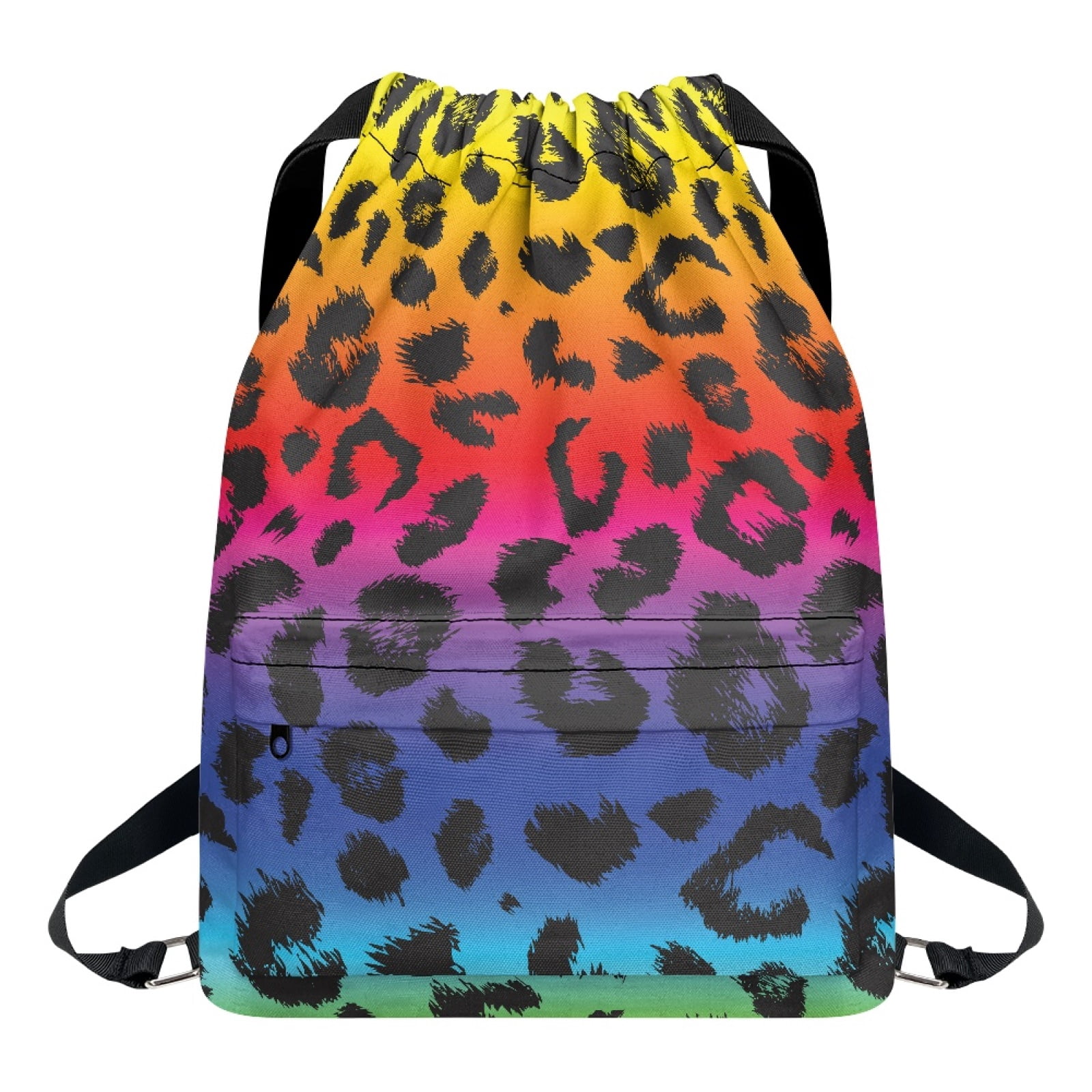 Xoenoiee Rainbow Leopard Print Drawstring Backpack Bag with Zipper ...