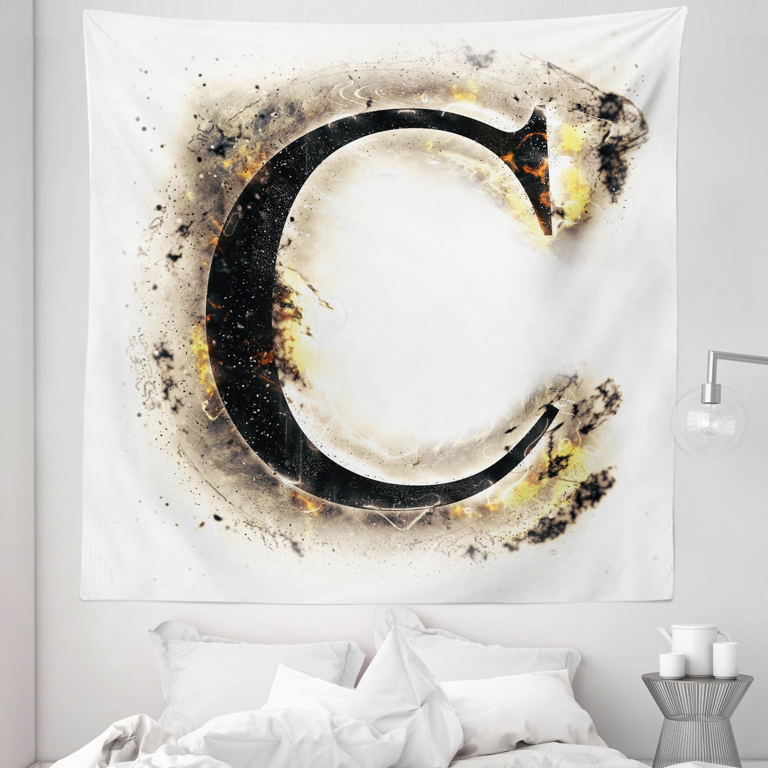 Letter C Tapestry, Letter C Flaming Backdrop Combusted Alphabet Paper ...
