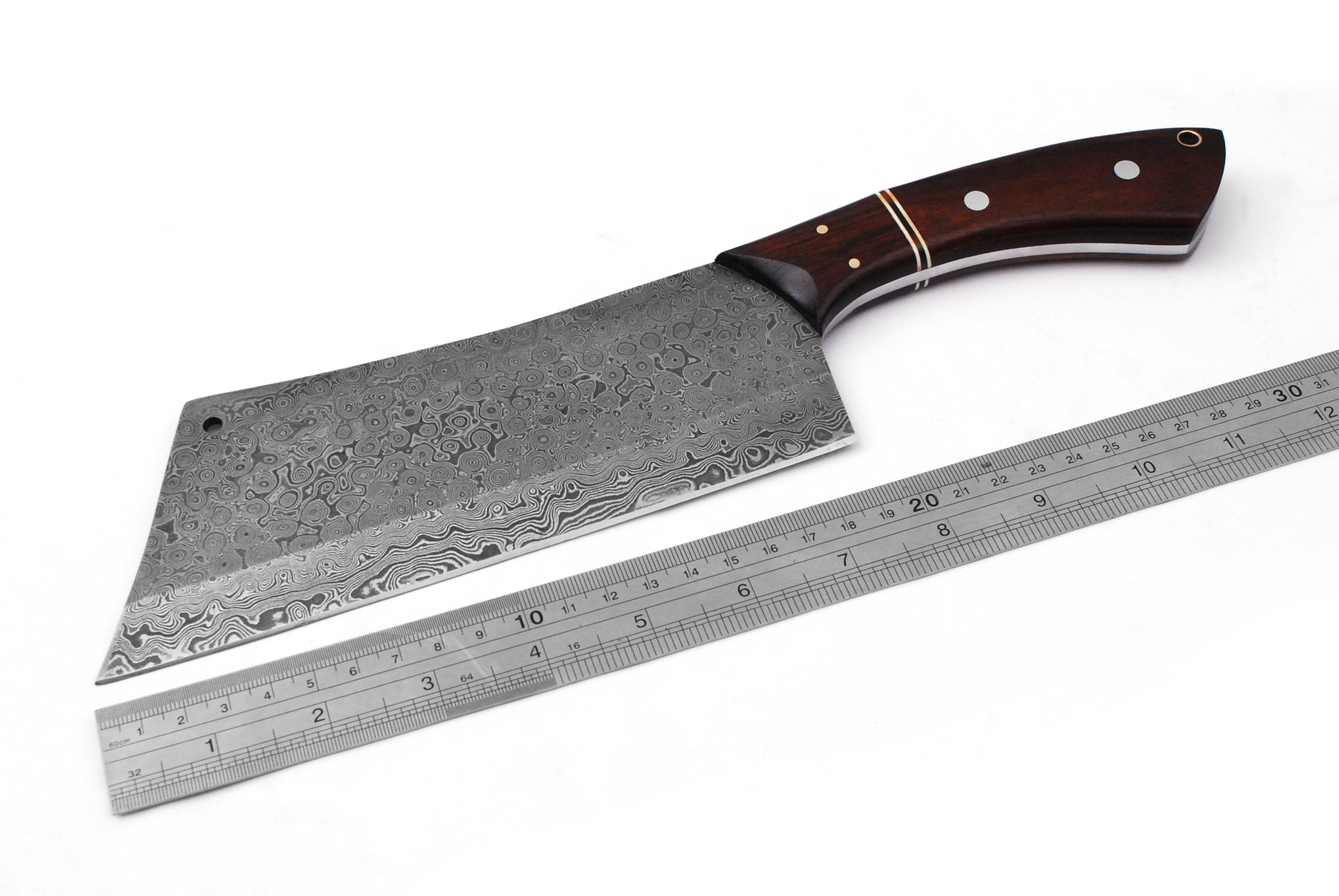 12" long Damascus steel blade meat cleaver with Leather sheath ...