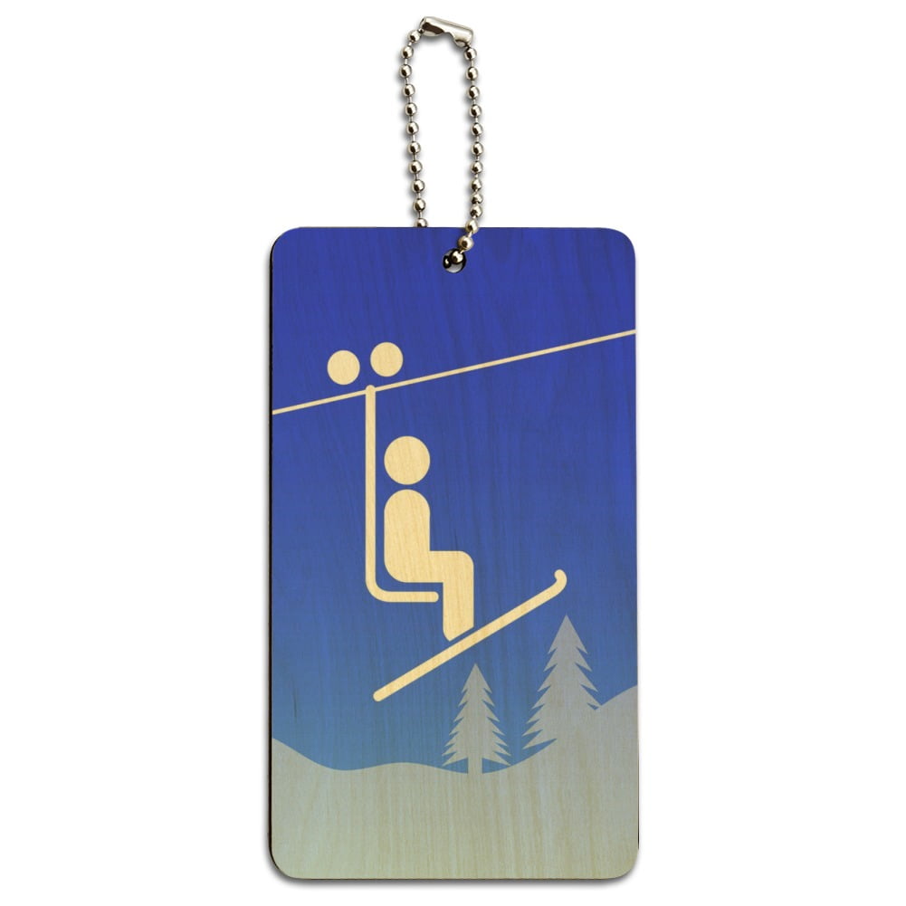 Skiing Ski Lift Symbol in Snow Wood Luggage Card Suitcase Carry-On ID ...