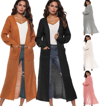 Women Full Length Thick Maxi Cardigan Duster Long Sleeve Open Front ...