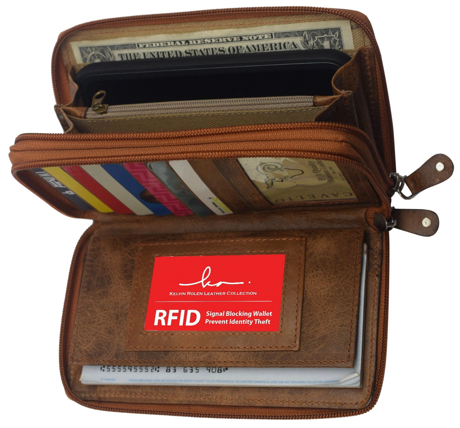 RFID Blocking Premium Leather Checkbook Secretary Accordion Wallet 2 ...