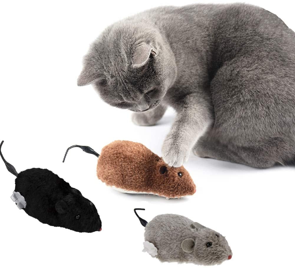 Walbest 3 Pack Cat Dog Pet Clockwork Mouse Toy, Wind Up Plush Mouse ...