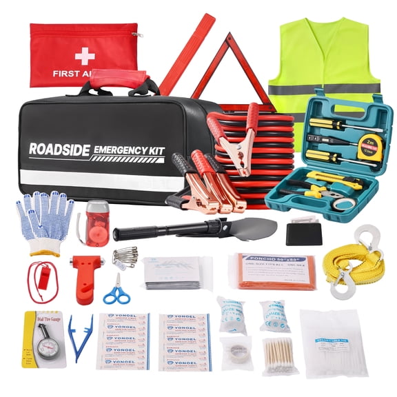 YILAIRIOU Vehicle Emergency Kit, Roadside Kit with Jumper Cables, Tow ...