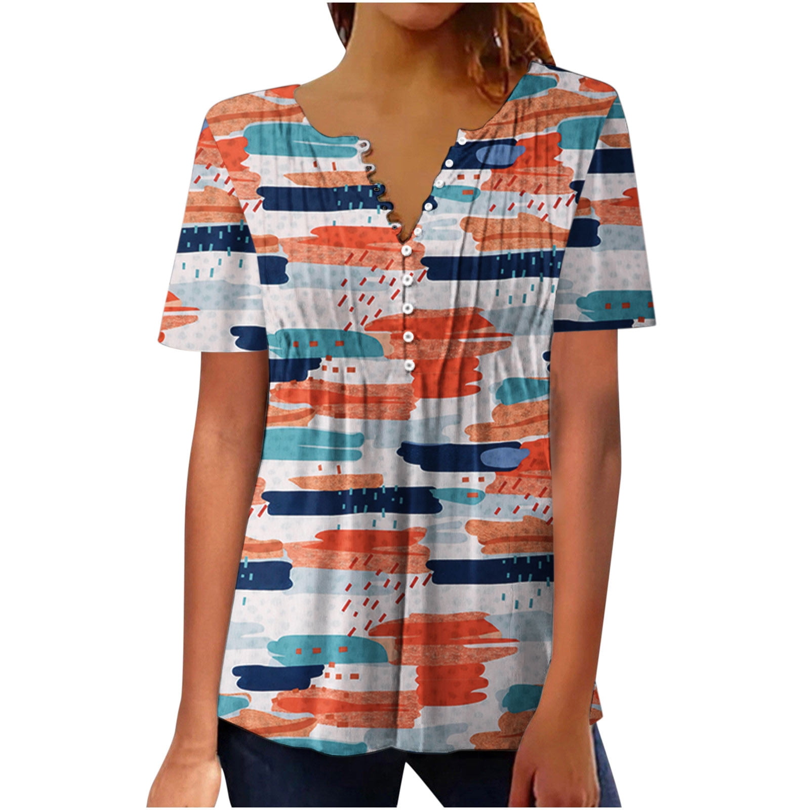 DDAPJ pyju Womens Tops Hide Belly Fat Shirts,Button V Neck T-Shirt ...