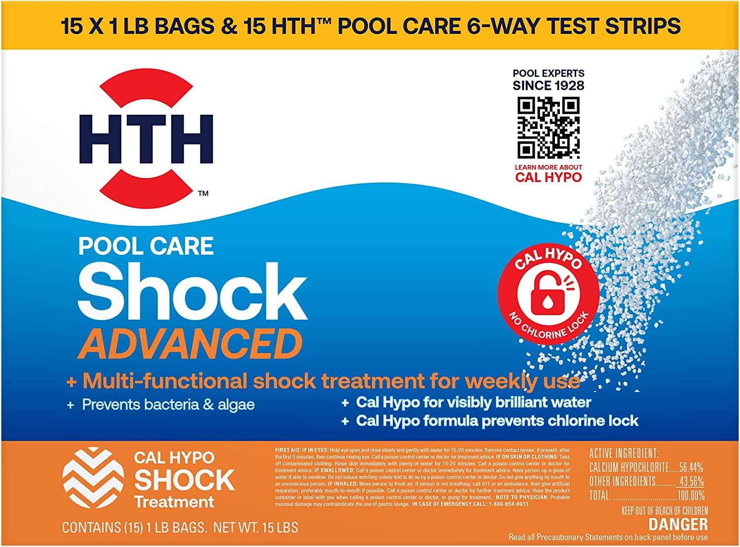 HTH 52044 Swimming Pool Shock Advanced and Test Strips, 1 Pound (Pack ...