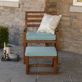 Walker Edison Acacia Wood Outdoor Patio Chair & Pull Out Ottoman - Dark ...