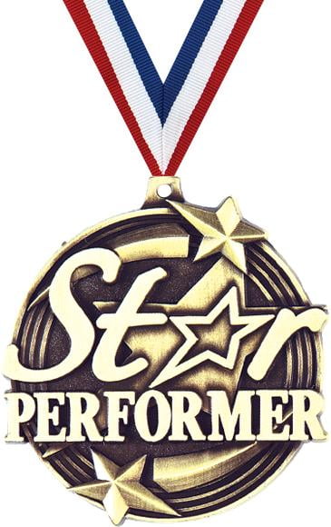 Star Performer Medals, 2" Gold Diecast Star Performer Medal Award 1 ...
