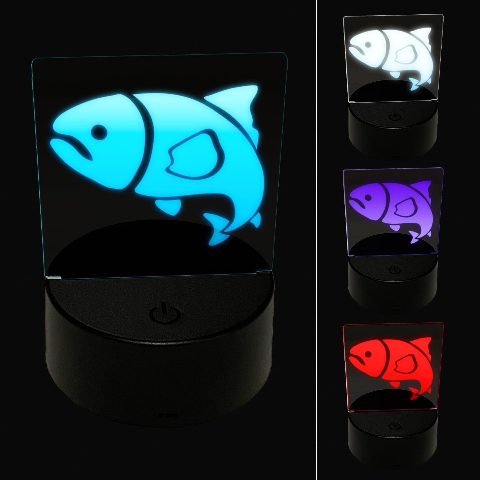 Salmon Fish LED Night Light Sign 3D Illusion Desk Nightstand Lamp ...