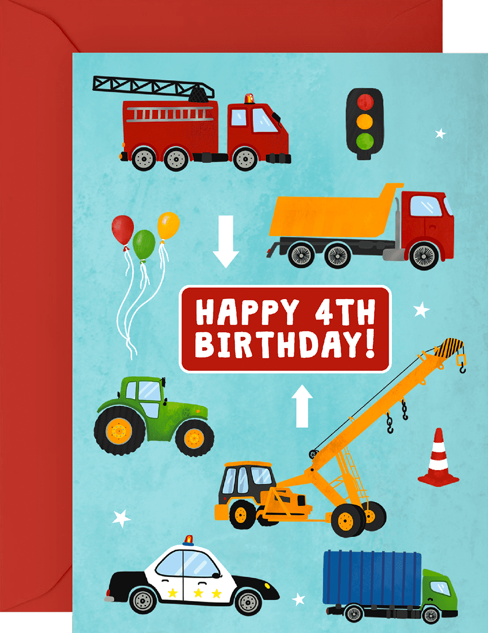 Colorful Fourth Birthday Card for Boys - Happy 4th Birthday - Age 4 ...