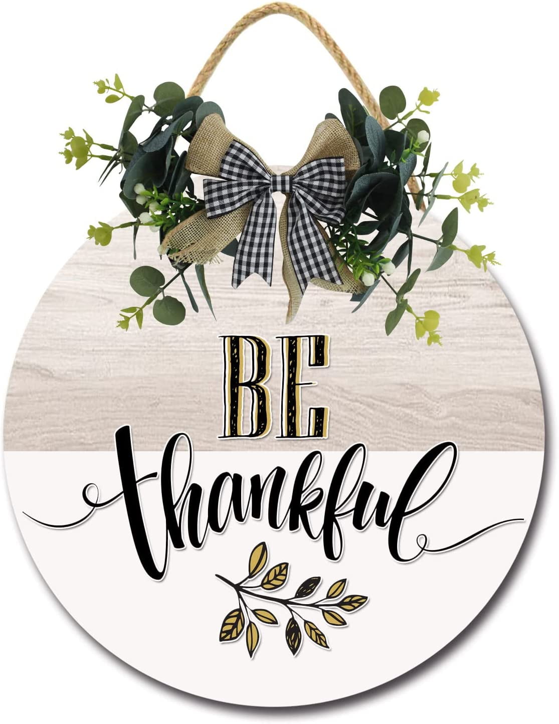 Eveokoki 12" Be Thankful Round Wooden Door Hanger,Nursery,Front Door ...