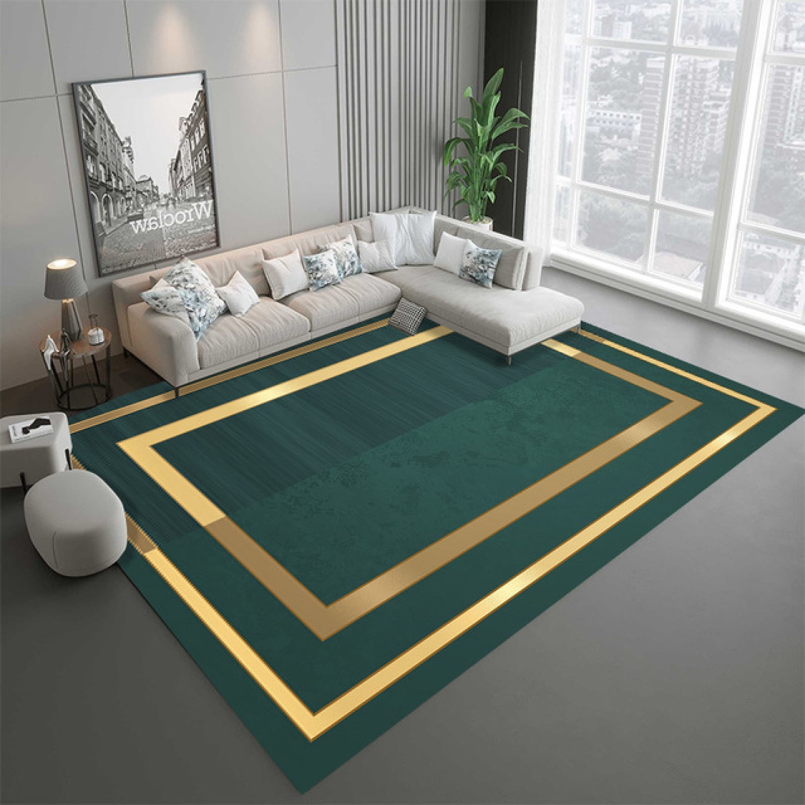 Emerald Green Gold Frame Area Rugs, Luxury Living Room Carpet Nordic ...