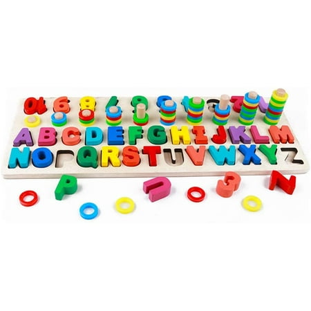 IGUOHAO Wooden Blocks Puzzle Board Set Alphabet ABC, Learning ...