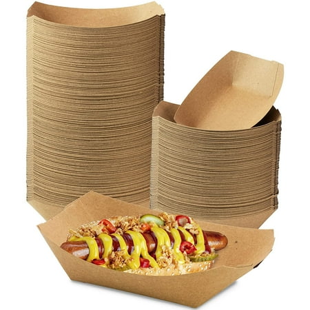 [250 Pack] 2 lb Heavy Duty Disposable Kraft Brown Paper Food Trays ...