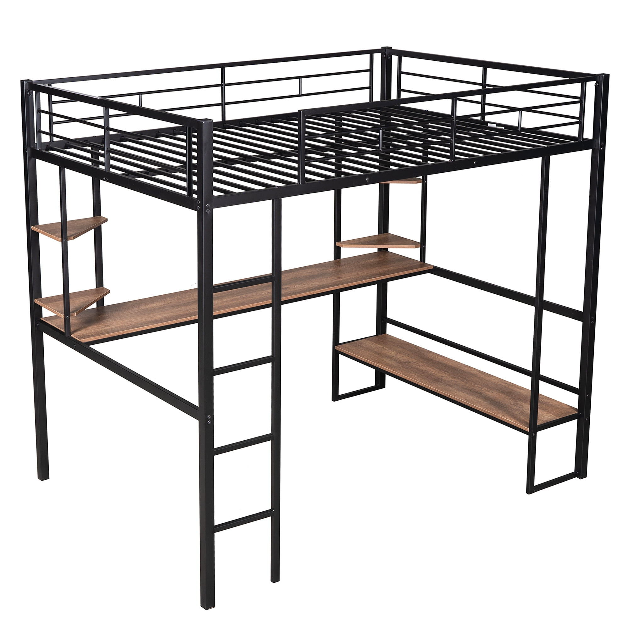 paproos Loft Bed Full, Metal Loft Bed Frame with Long Desk and Storage ...