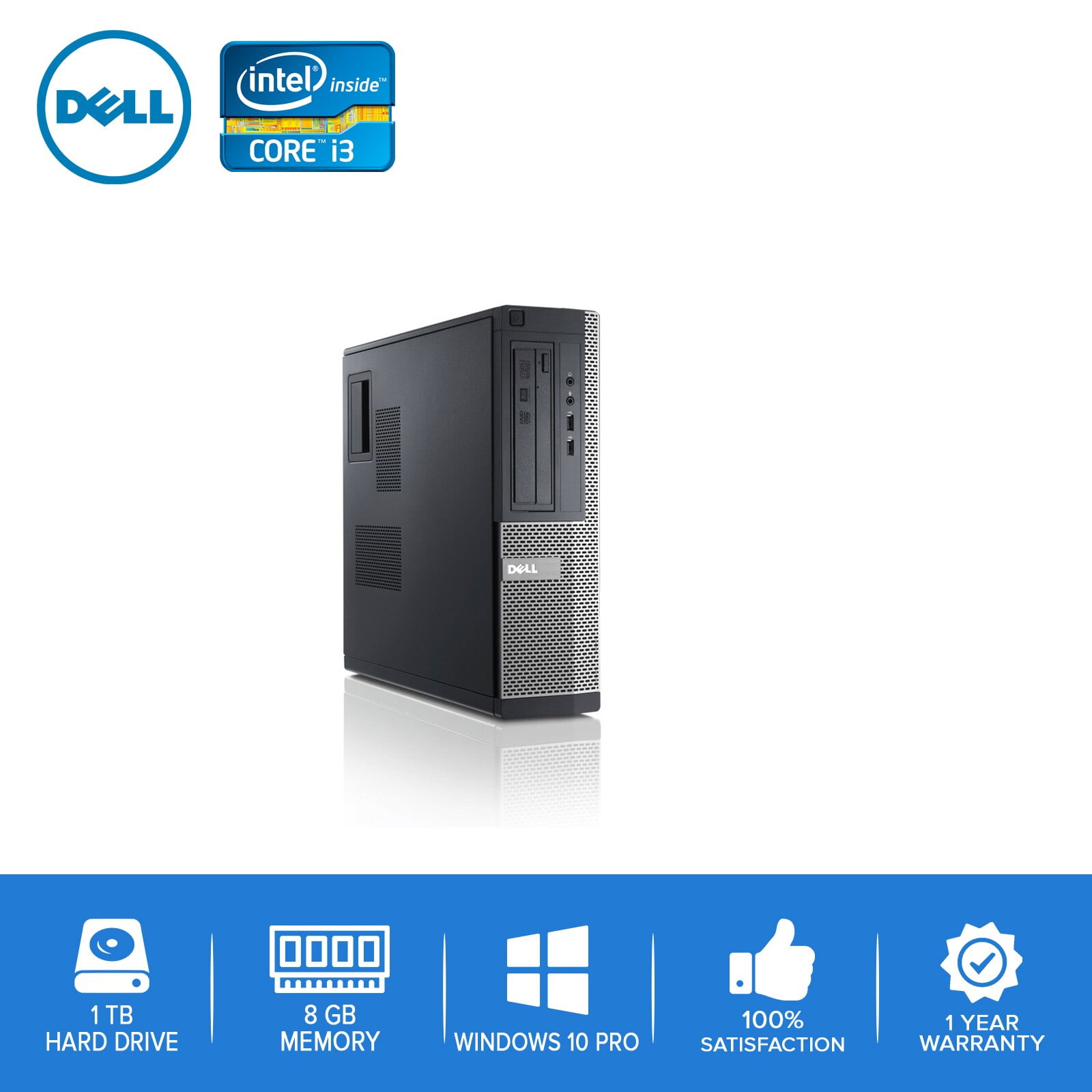 Restored Dell PC Computer Desktop CORE i3 3.0GHz 8GB 1TB HD Windows 10 ...