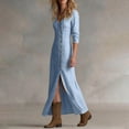 Efsteb Midi Dresses for Women Button Side V Neck Long Sleeve Casual ...