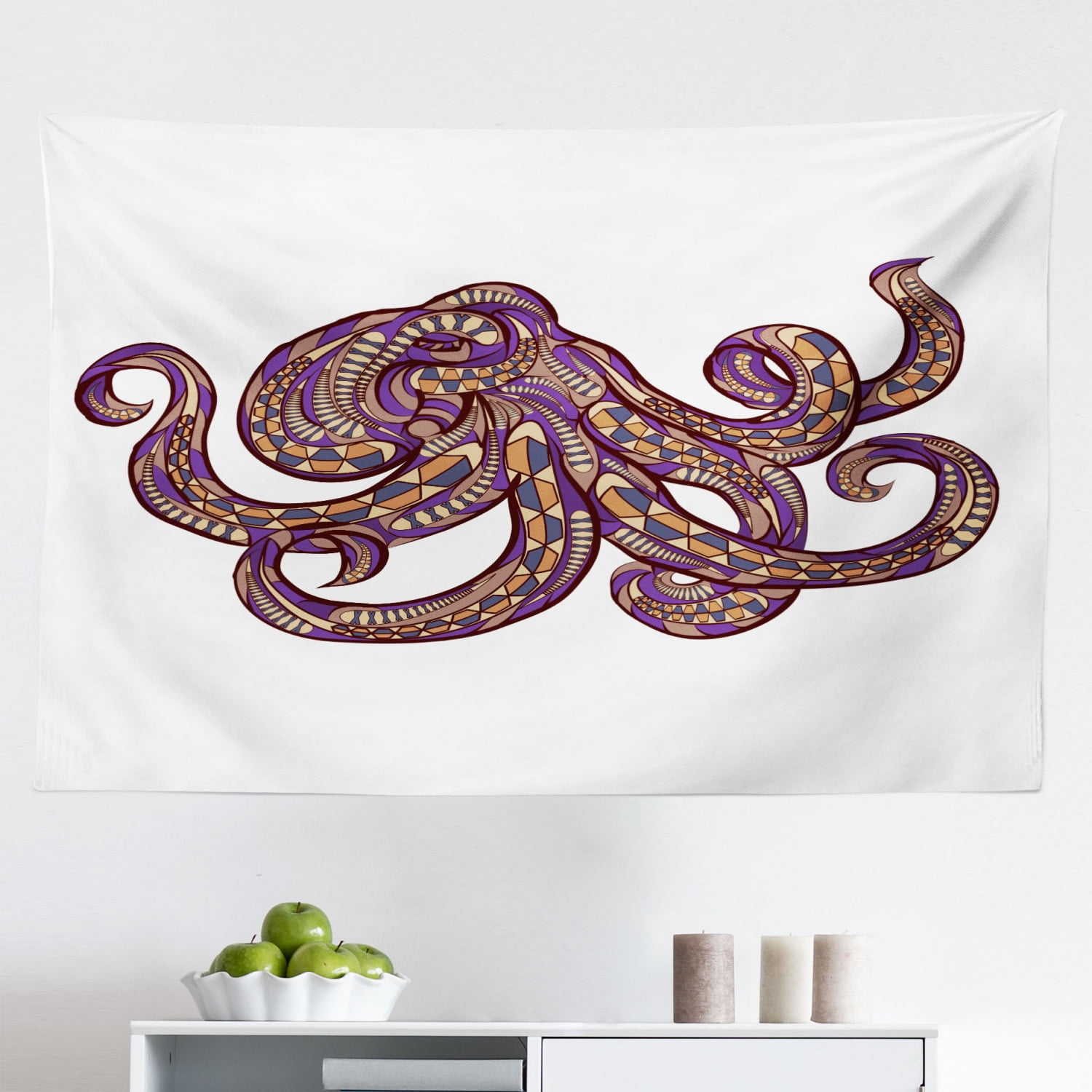 Octopus Tapestry, Sea Animal with Guitar Riff Musical Instrument Rock ...