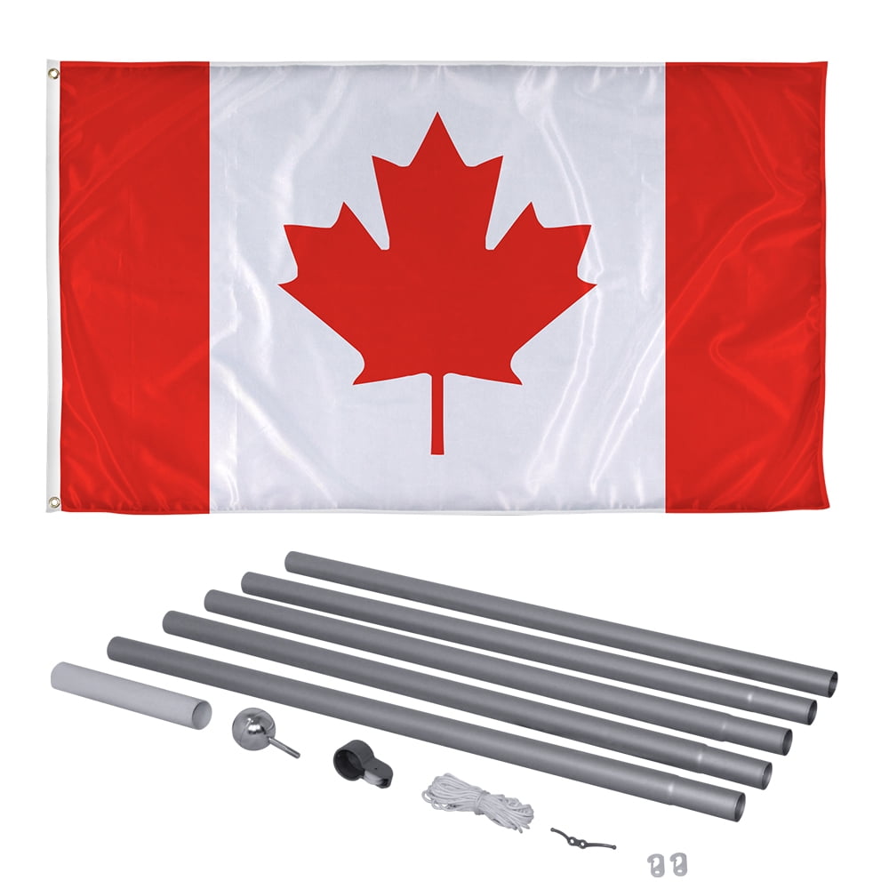 Vispronet 3ft x 5ft Canada Flag, 20ft Flagpole, PVC Ground Insert ...
