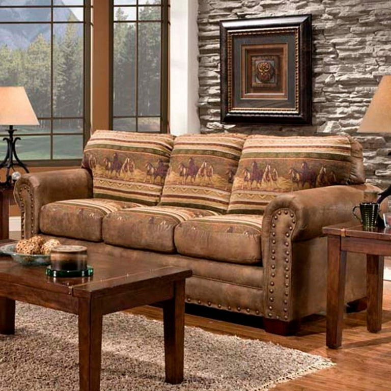 American Furniture Classics Traditional Microfiber Wild Horses Sofa in Brown Walmart