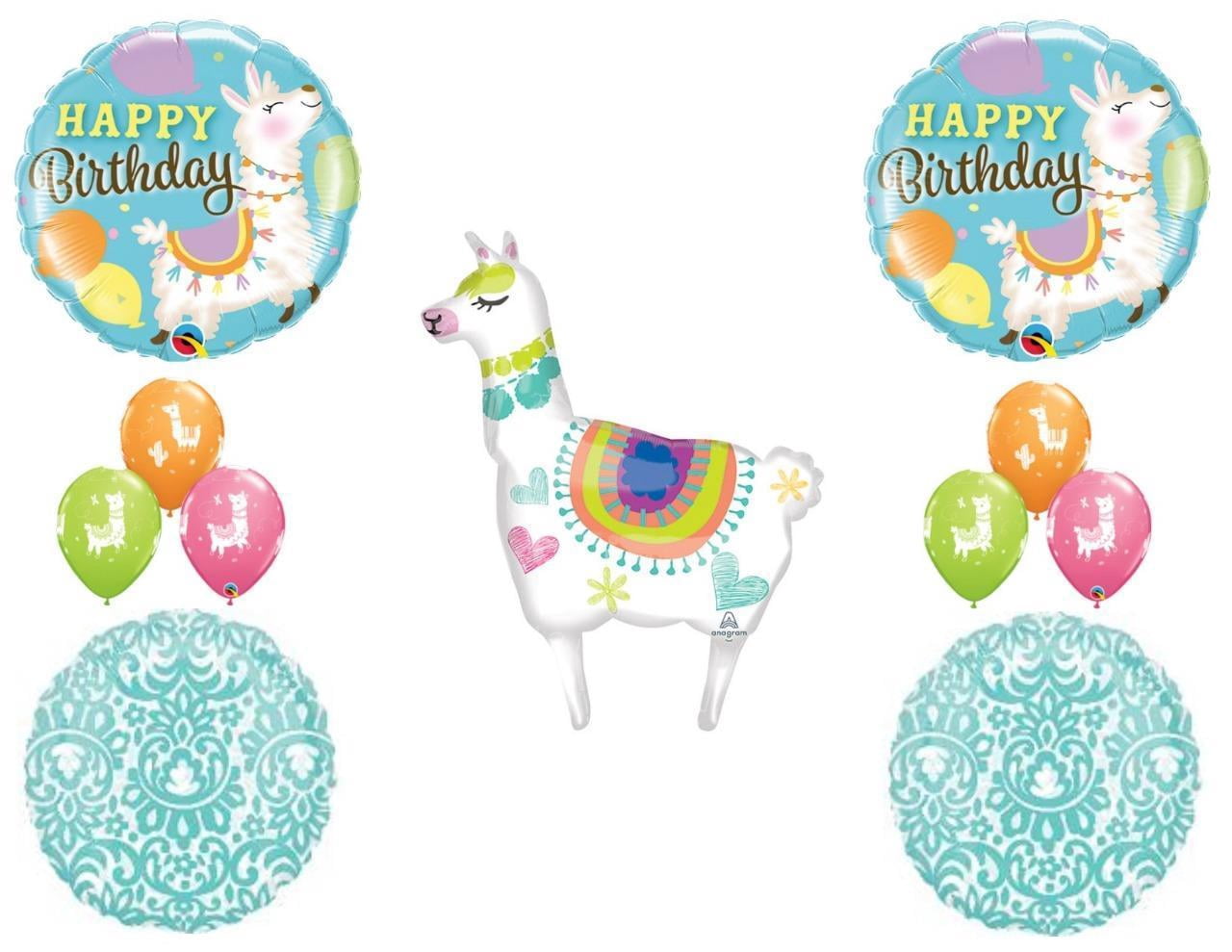 Llama Tapestry Happy Birthday party Balloons Decoration Supplies Aqua ...