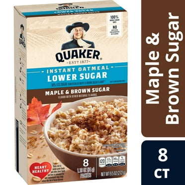 Quaker High Fiber Instant Oatmeal, Maple Brown Sugar, Whole Grain, 8 ...