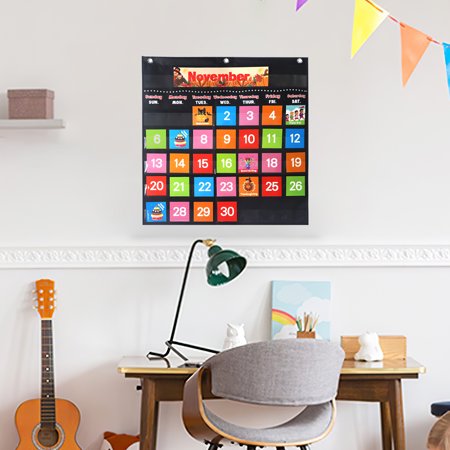 Black Monthly Calendar Chart Nylon Learning Calendar Pocket Scratch ...
