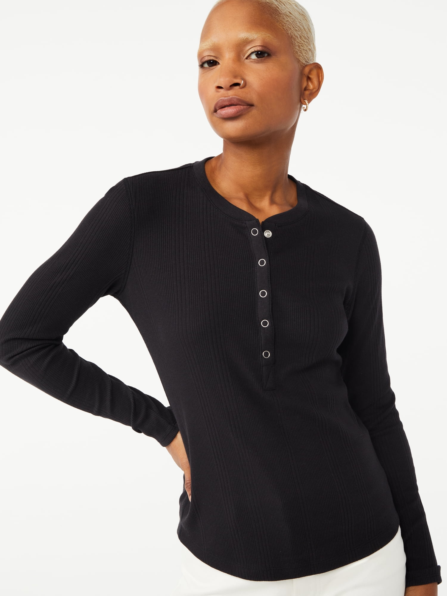 Free Assembly Women's Snap Crewneck Henley - Walmart.com