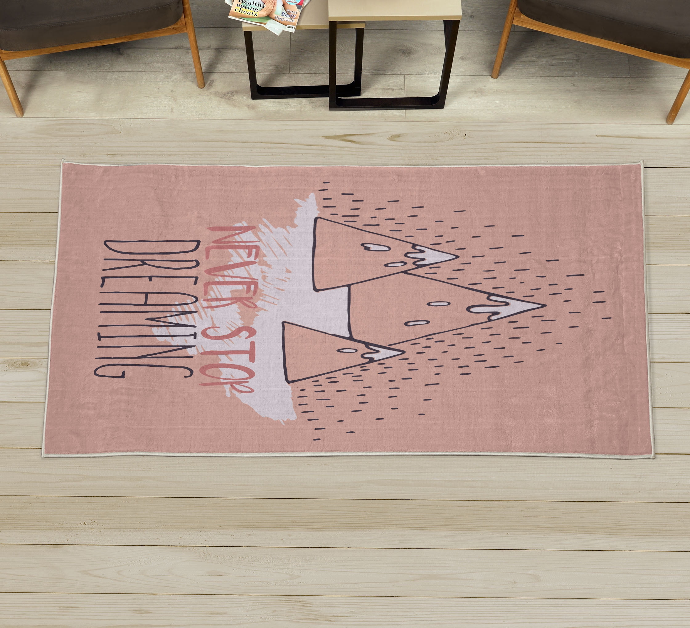 Saying Decorative Rug, Mountain Peaks and Never Stop Dreaming Goals ...