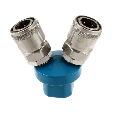1/4" Quick Coupling 2 Way Pass Air Hose Coupler Silver Tone Blue ...