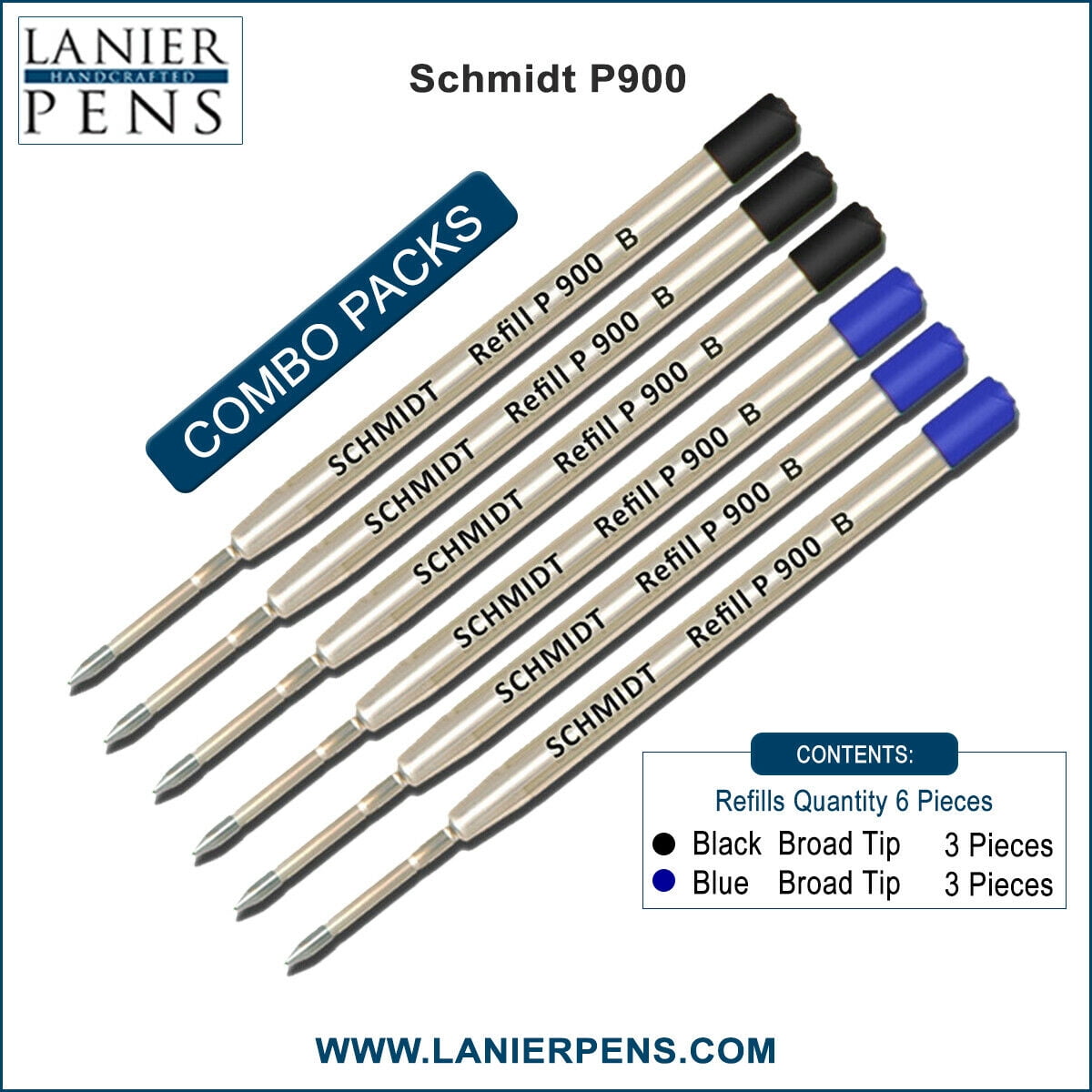 6X Schmidt P900 B Parker Style Ballpoint Refill Black/Blue Ink Broad ...