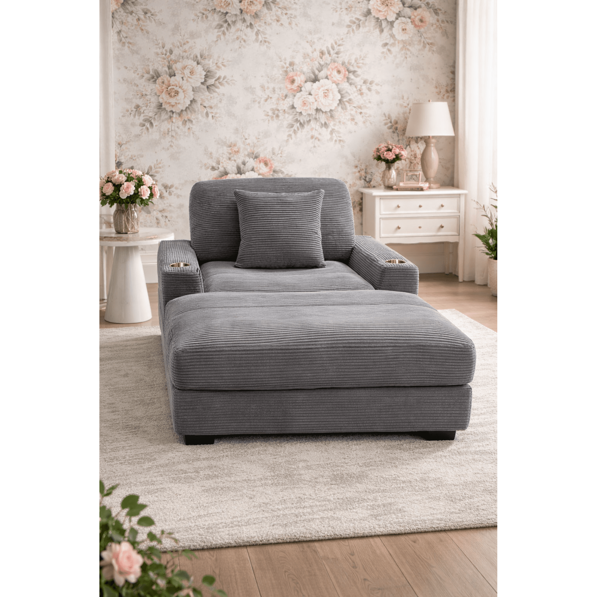 Click here for K-Living Arizona Chaise In Grey Fabric With Cup Ho... prices