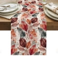 Autumn Leaves Table Runner, Botanical Rustic Red Watercolor Leaf ...