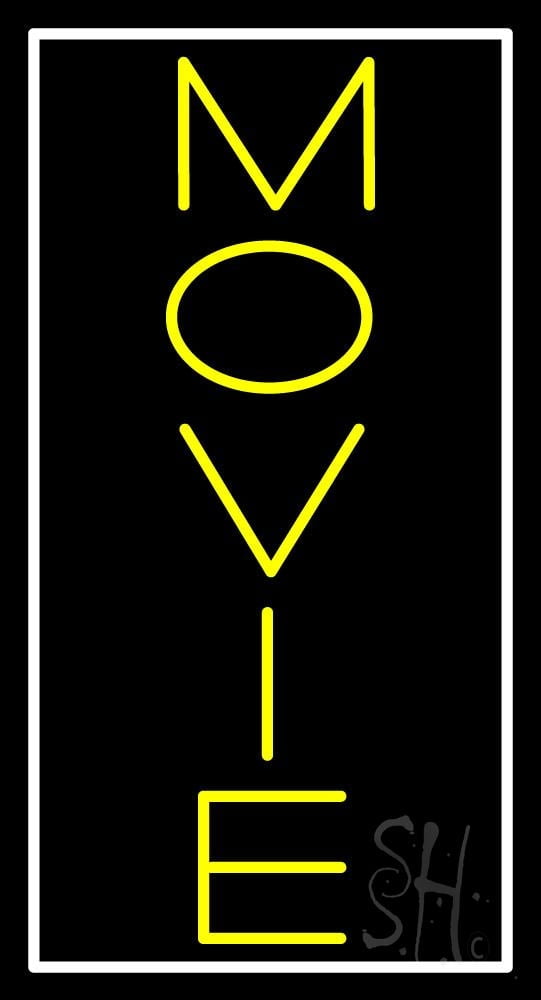 Vertical Yellow Movie LED Neon Sign 37" Tall x 20" Wide - inches Black ...