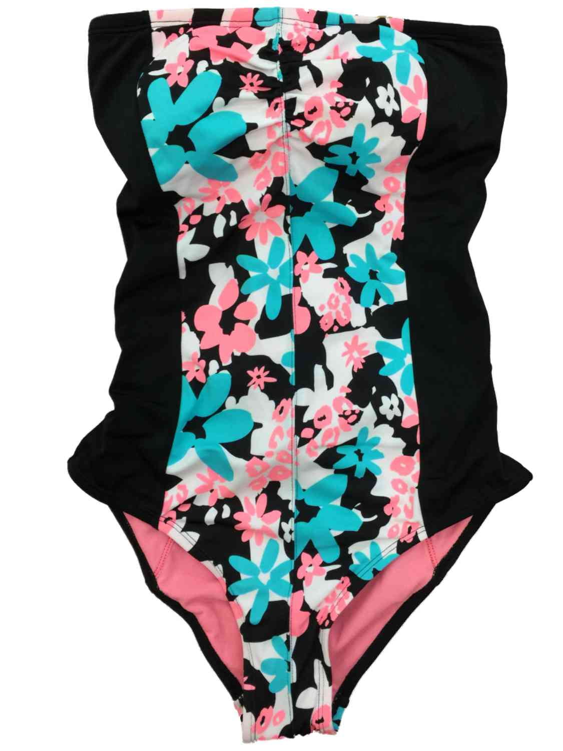 Womens Black Pink & Black Floral Bathing 1-PC Corset Back Swimming Suit ...
