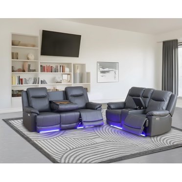 AYCP Multifunction Power Air Leather Recliner Sofa Loveseat Set with ...